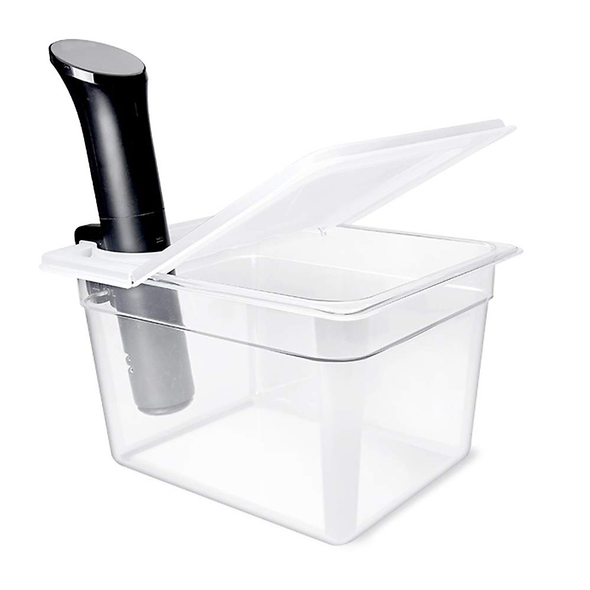 Everie Sous Vide Container 12 Quarts with Universal Collapsible Hinged Lid, Compatible with Anova All Models, Breville Joule, Wancle, Instant Pot Cookers (Container with Plastic Lid and Rack)