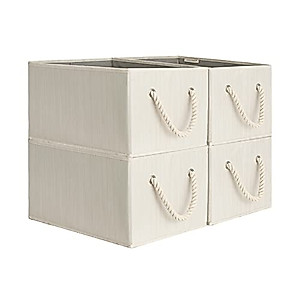 StorageWorks Storage Baskets for Shelves, Fabric Closet Storage Bins with Handles, Rectangle Basket Organizer, Beige, White & Ivory, 4-Pack