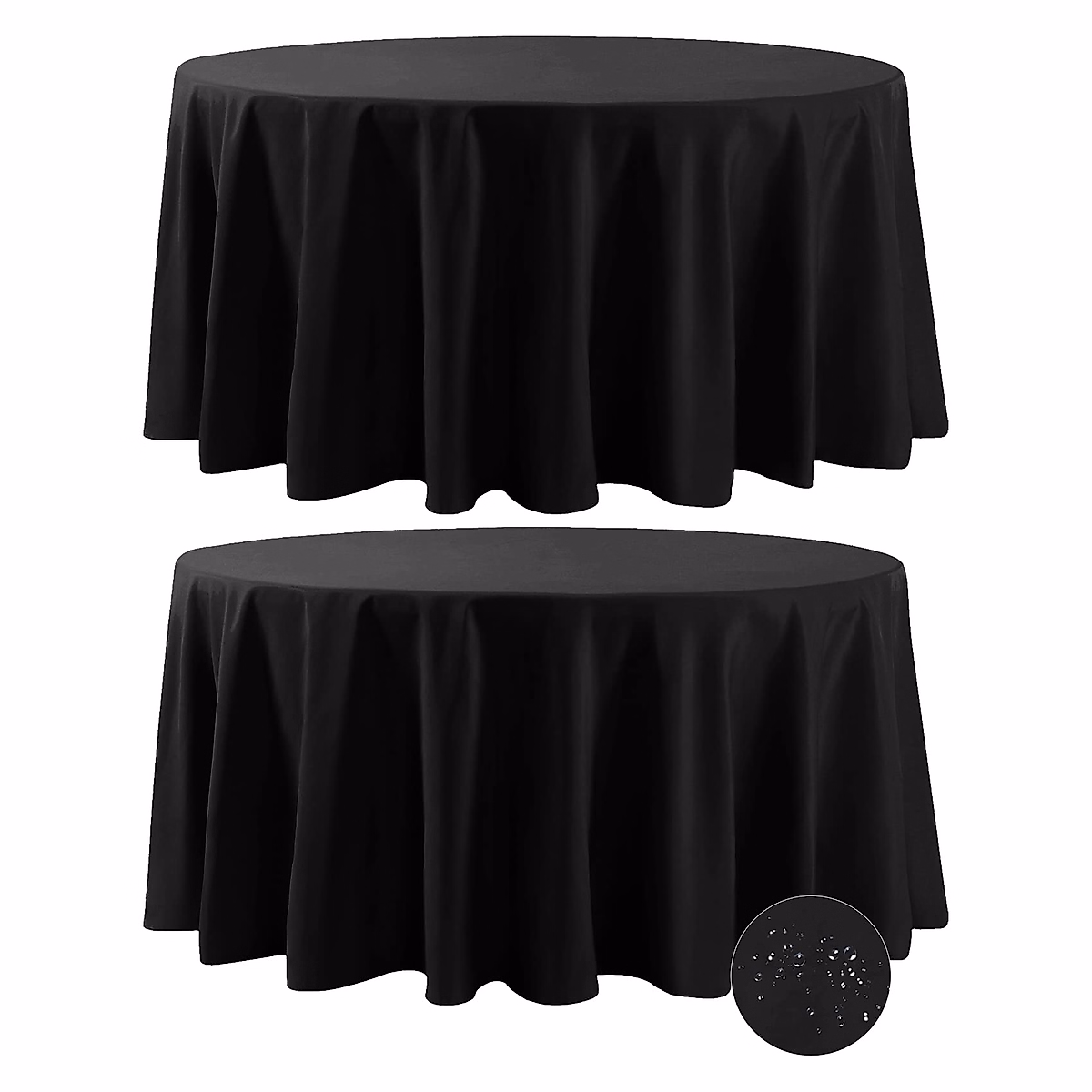 Fokitut 2 Pack Waterproof Round Tablecloth, 120 Inch, Stain Resistant and Wrinkle Polyester Table Cloth, Fabric Table Cover for Kitchen Dining, Wedding, Party, Holiday Dinner-Black