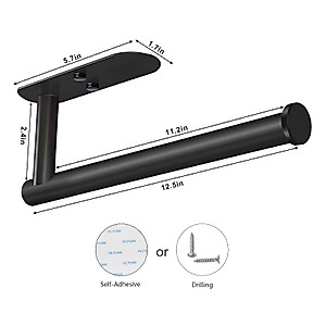 VAEHOLD Adhesive Paper Towel Holder Under Cabinet Wall Mount for Kitchen Paper Towel, Black Paper Towel Roll Holder Stick to Wall, SUS304 Stainless Steel