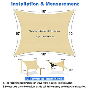 Amazmic Sun Shade Sail Rectangle 10'x10' UV Block Waterproof Canopy Outdoor Activities Patio/Garden/Backyard/Swimming Pools/Carports, Beige