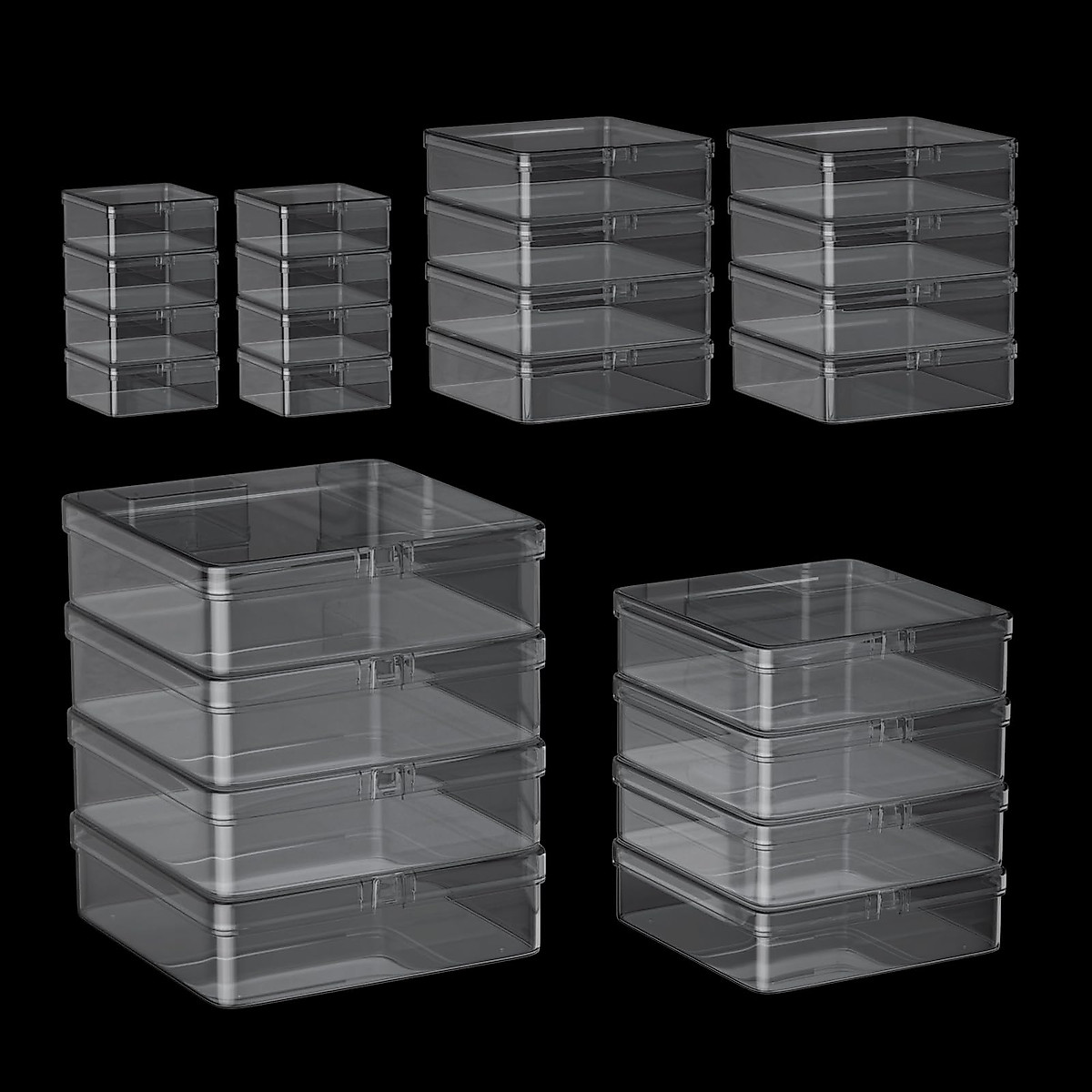 Oarolloy 16 Pieces Small Plastic Containers with Lids 4 Mixed Sizes Clear Empty Storage Boxes for Small Items, Craft Projects