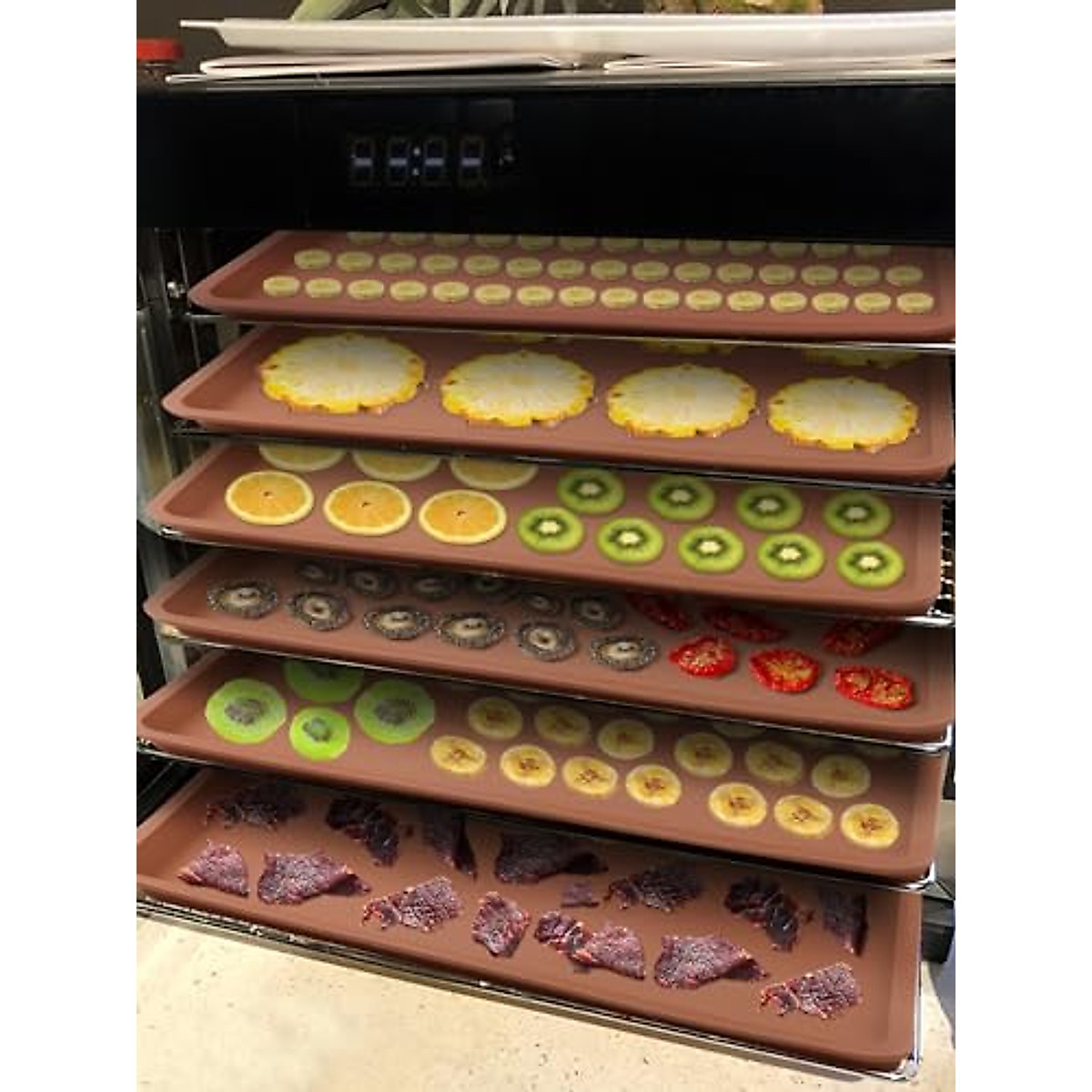 4PCS Silicone Dehydrator Mats with Edge - Silicone Sheets Compatible with Cosori CP267-FD, Nonstick Silicone Tray Liner, High Temperature Resistance Reusable for Fruits Meat Vegetables Herbs