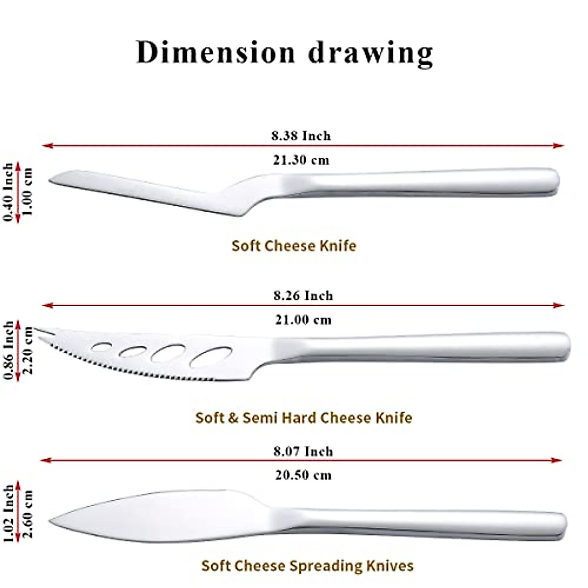 Kyraton Cheese Knife Set of 3, Charcuterie Accessories, Ergonomic Design Cheese Cutter Knives for All Type of Cheese, Cheese Slicer Butter Knife Spreader