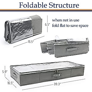 LotFancy Under Bed Storage Containers, Detachable Dividers, 2 Pack, Closet Underbed Clothes Blanket Organizer, 39.3x16.5x6 in, with 4 Handles and Large Clear Window, Sturdy, Large, Gray