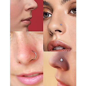 Boernfnso 18G Nose Rings for Women Surgical Steel Nose Rings Hoops Nose Piercing Jewelry,Screw Nose Rings, Corkscrew Nose Ring Studs,Opal Nose Ring CZ Screw Nose Studs，Cute Nose Rings,Silver