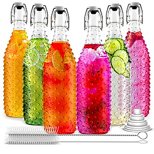 Nevlers 33oz 6 PK Dotted Swing Top Glass Bottles with Lids | Flip Top Glass Bottle for Beer, Mead, Wine Bottles, Kombucha Bottles & Limoncello Bottles with Caps | 1 Liter Glass Containers for Liquids