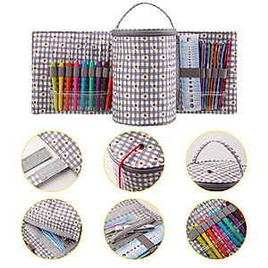 Yarn Ave 49 Pcs Crochet Kit, Aluminium Crochet Hooks, Yarn Balls, Sewing Needles, Cable Needles, Stitch Markers, Scissor, Ruler, Tape Measure, Beginners Set, DIY Crafts (#Grey/White)