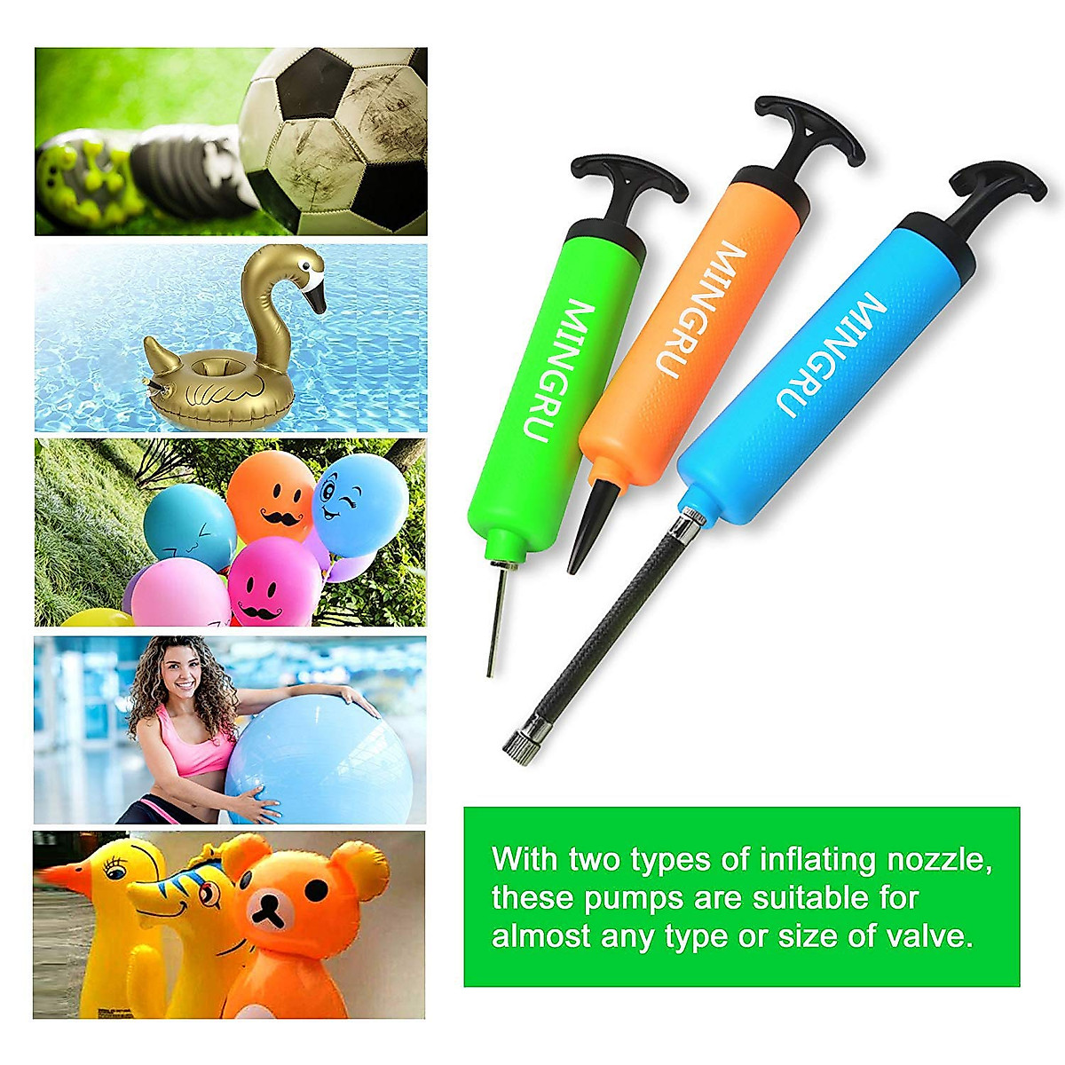 MINGRU Ball Pump for Basketball, Soccer, Volleyball, Rugby, Water Polo Ball & Other Inflatables Air Pump, Needles and Nozzles Included