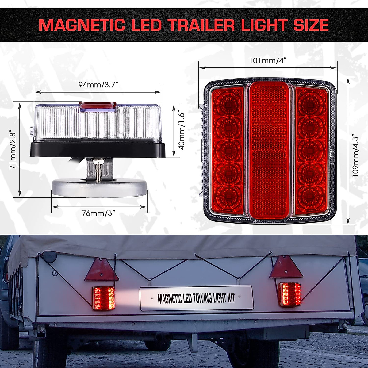 Linkitom Magnetic LED Trailer Towing Light Kit, 24ft Cable with 7 pin plug, IP68 Waterproof, DOT Approved