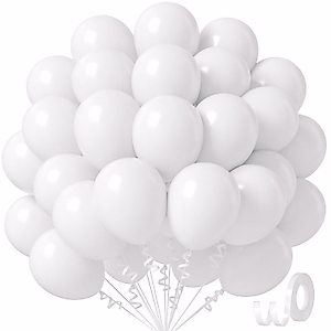 Awenztech White Balloons 12 inch, White Latex Balloons 50pcs Party Balloons for Engagement Bachelorette Bridal Shower Wedding Party Birthday Decorations