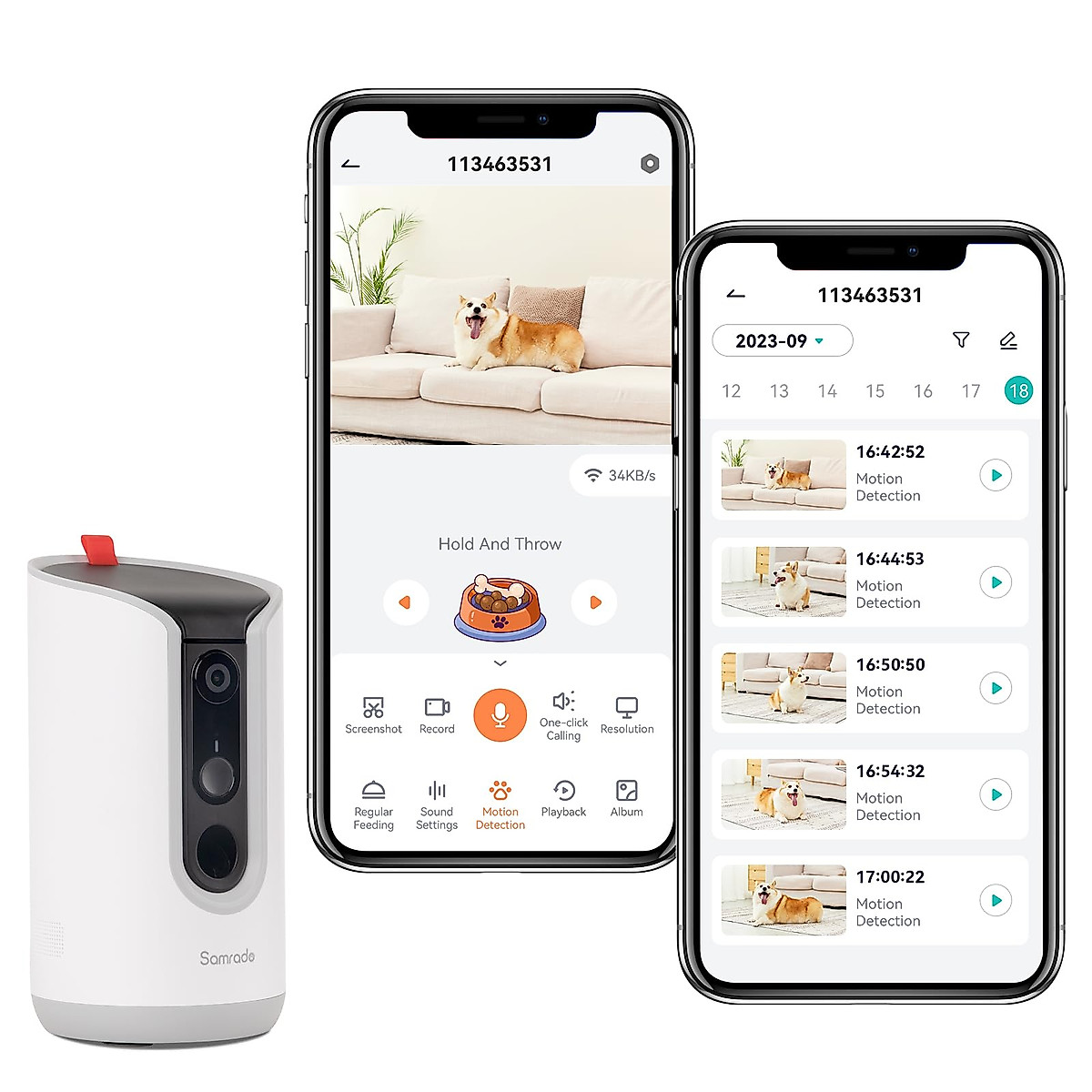 Samrado 2K Pet Camera with Phone App - 360° View, 5G & 2.4G WiFi Two-Way Audio Dog Camera with Treat Dispenser Security Pet Camera for Dogs Remote Pet Monitoring
