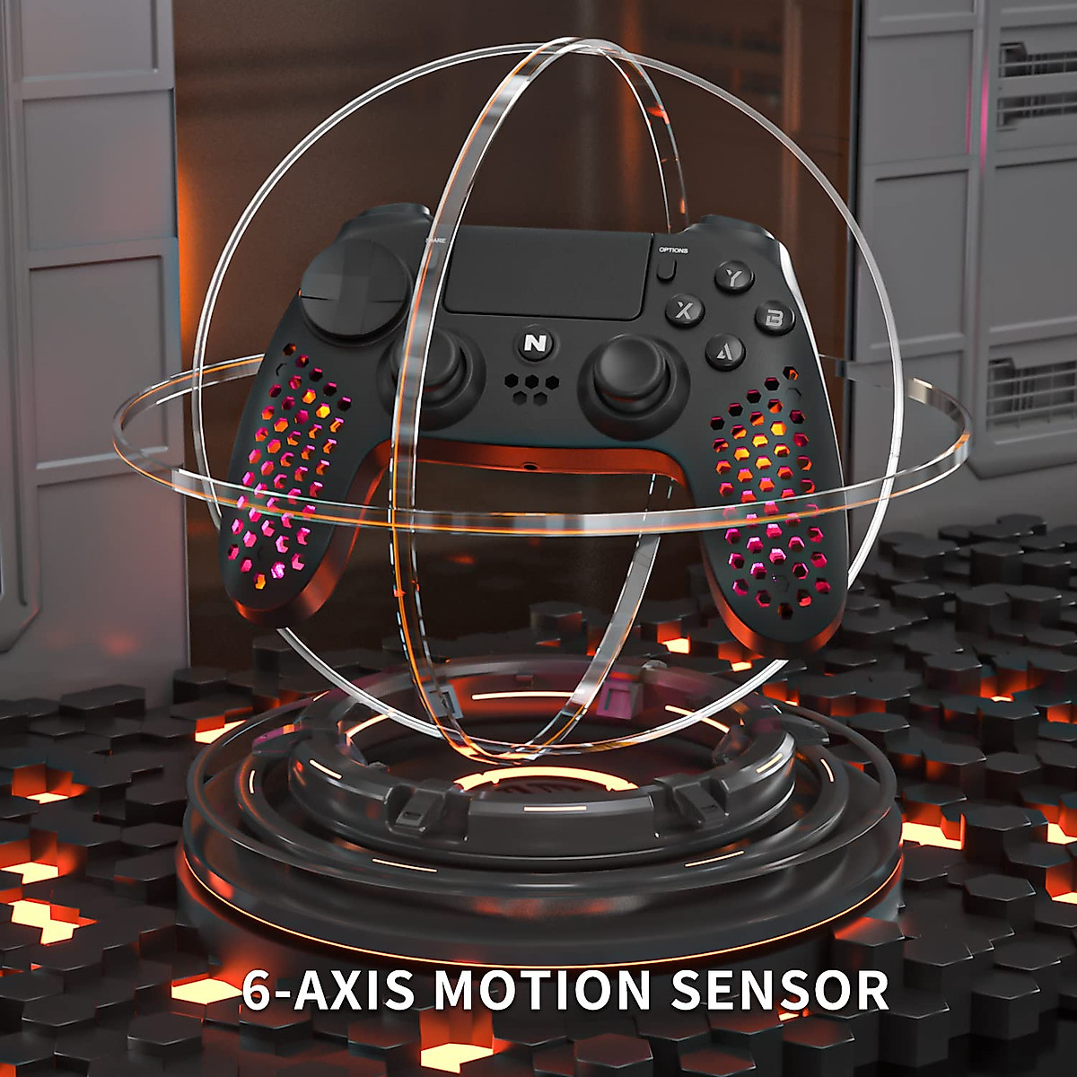 Nitho RGB Wireless Controller for PS4/PS5 (PS4 Game Only)/PC/Android/iOS, Hexagonal Design Joystick with RGB LED Lights, Vibration, 6-Axis Motion Sensor, Touchpad, Audio Jack/Speaker, Trigger Sets