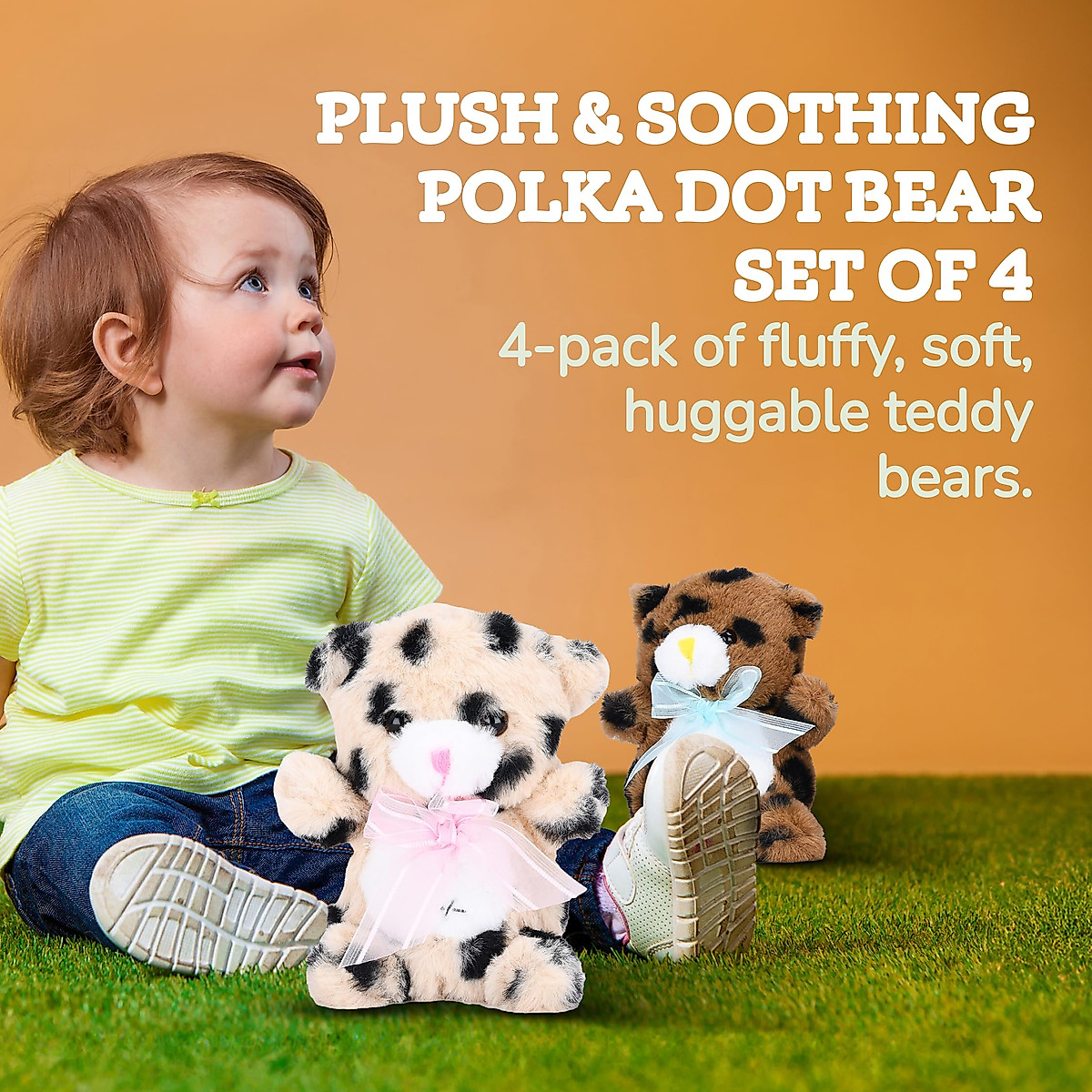 PixieCrush Teddy Bears Stuffed Animals Bundles - Big Teddy Bear for Baby Shower - Teddy Bear for Baby Soft and Durable - Handstitched Nose and Satin Bow Teddy Stuffed - Set of 4 - Polkadot