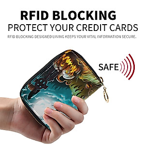 Halloween Night Mystery Graveyard Grey Credit Card Coin wallet, RFID Blocking Compact Women Leather Card Holder, Key Change Organizer, Zipper Purse Clutch Pouch Pocket