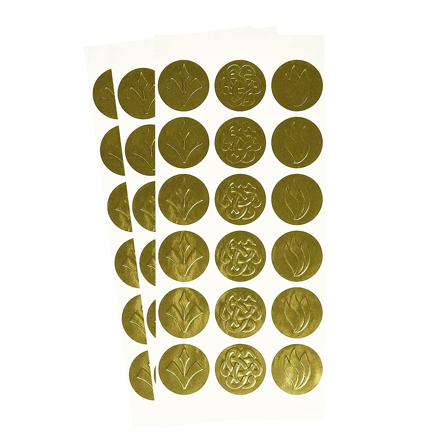 Geographics Self-Adhesive Gold Foil Seals, Assorted Embossed Emblems, 1.25 inch Diameter, 54 per Pack