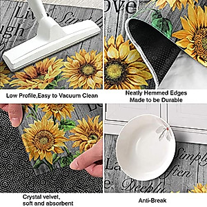 Sunflower Kitchen Rugs and Mats 2 Pieces Sunflower Rugs Set for Kitchen Rug Retro Sunflower Kitchen Rugs Sets Non-Slip Floor Mat Doormat Runner Rug for Kitchen, Laundry, Living Room, Front Door