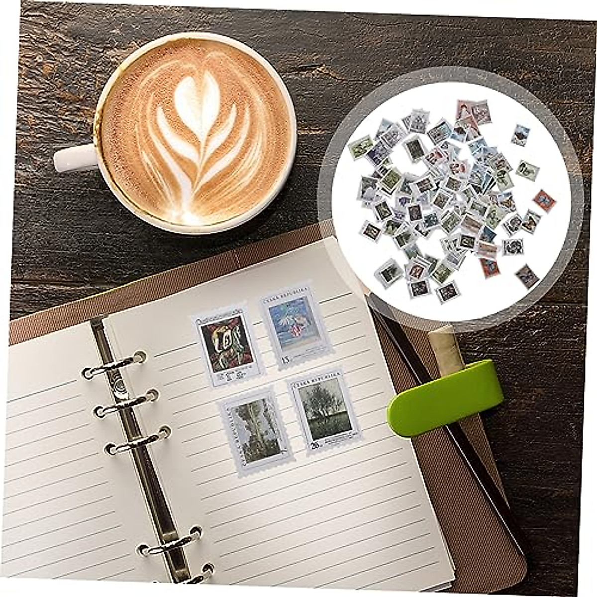 Tofficu 6 Packs Paper Stamp Sticker Scrapbook Stamp Sticker Photo Scrapbook Stamp Decal Scrapbooking Masking Tape Scrapbook Sticker Adhesive Decoration Sticker Photo Corner Plant Travel