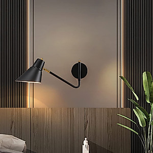 DEVINK Retro Plug in Wall Light with Switch, Long Arm Bed Lamp Wall Sconce Lamp Adjustable Wall Reading Lights with 1.8m Cord, Indoor E27 Light Fixture for Bedroom Living Room Bathroom,Black
