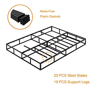 Bednowitz Full Bed Frame Low to Ground, 7 Inch High Profile Metal Box Spring with Fabric Cover Set, Heavy Duty Noise-Free Mattress Foundation, Easy Assembly