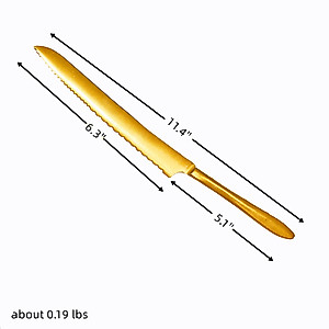 Elesinsoz 6 Inch Serrated Small Short Blade Gold Bread Knife for Homemade Bread Slicing Cutting Carving Cake Cutter Dinner Steak Knives Non Stick with Ergonomic Handle