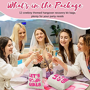 Dunzy 12 Pieces Let's Go Girls Party Bags Western Cowgirl Hangover Recovery Bags with Drawstring Bachelorette Hot Pink Bridal Shower Party Favor Bags Wedding Bachelor Party Supplies(5.9 x 7.9 Inch)