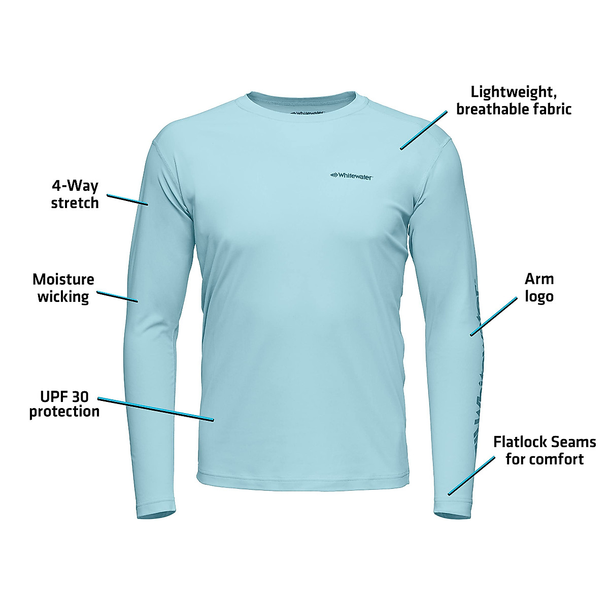 Whitewater Fishing Lightweight Long Sleeve Tech Shirt with UPF Protection (X-Large, Skyline)