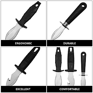 Hemoton 3 Pcs oyster Seafood Knives Clam Shucking Tools Oyster Shucker seafood shucking tool mussels oyster opening tool home tools household Stainless steel kitchen supplies