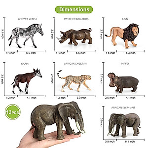 Volnau Safari Animal Figurines Toys 13PCS Africa Figures for Kids Toddlers Christmas Decoration Gift Preschool Educational Zoo Pack Lion Jungle Forest King Set