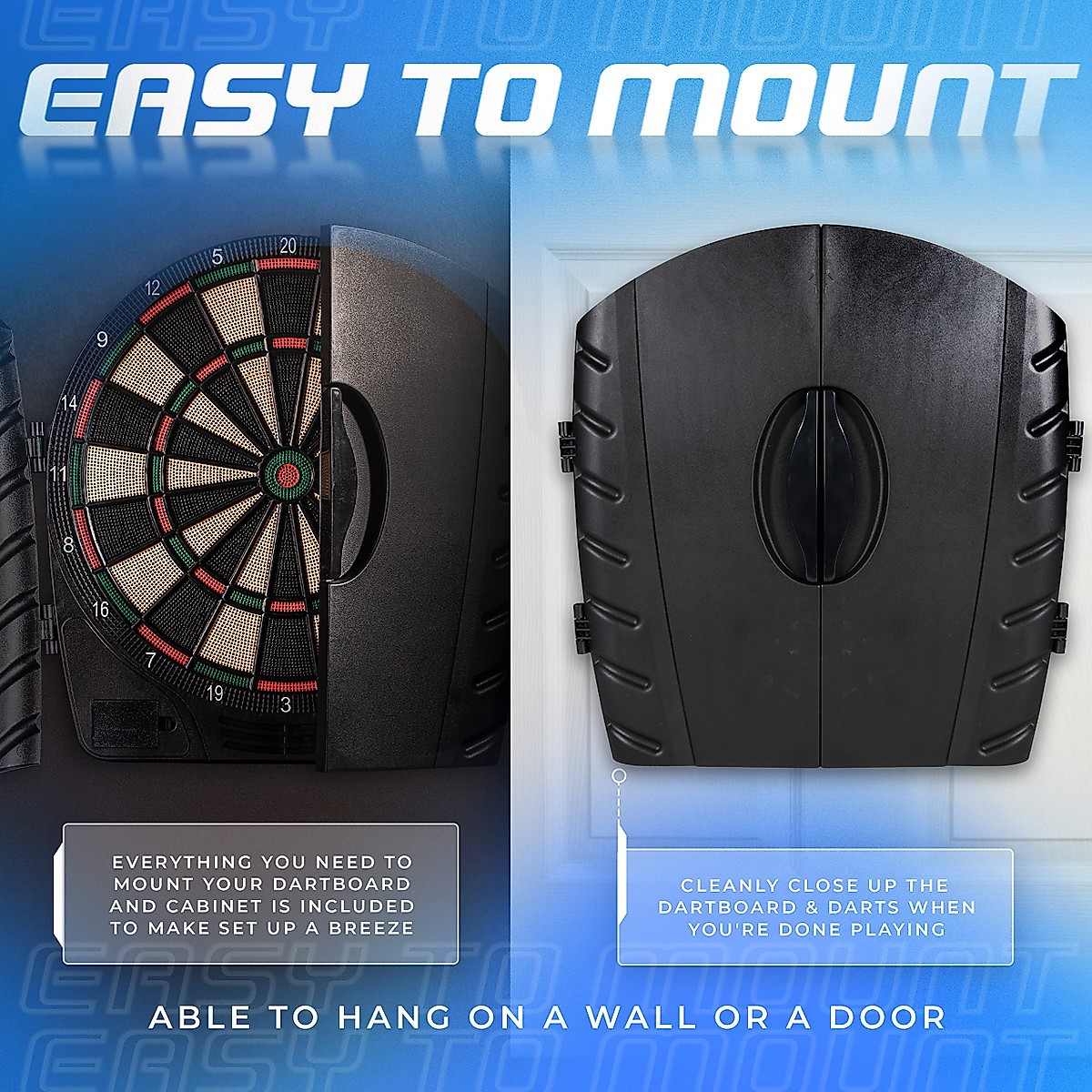 Franklin Sports Electronic Dart Board Set - Soft Tip Electric Dartboard with Digital Scoreboard + Cabinet - Adults + Family Set - (6) Darts Included - FS3000, Black