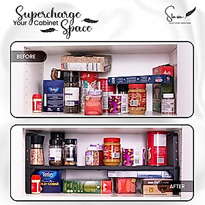 Expandable Kitchen Cabinet Shelf Organizers - Adjustable Height & Width Shelf Riser - Stackable Shelves - Pantry Shelf Organizer Rack - Cupboard Cabinet Storage Shelf Rack - Countertop Organizer