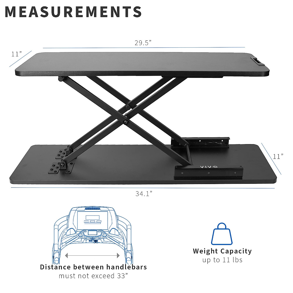 VIVO Universal Treadmill Desk Riser, Height Adjustable Platform for Notebooks, Tablets, Laptops, and More, Workstation for Treadmill Handlebars up to 33 inches, Stand-TDML3