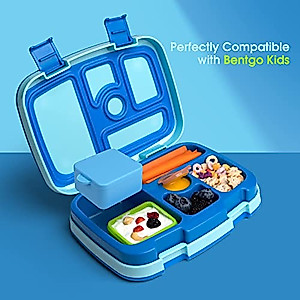 Salad Dressing Container To Go, Compatible with Bentgo Kids Lunch Box, 2x 3oz Small Containers with Lids, Premium Silicone, Easy Open Snack Containers, Leakproof Dips Sauce Container for Lunch Box(Blue/Lime)