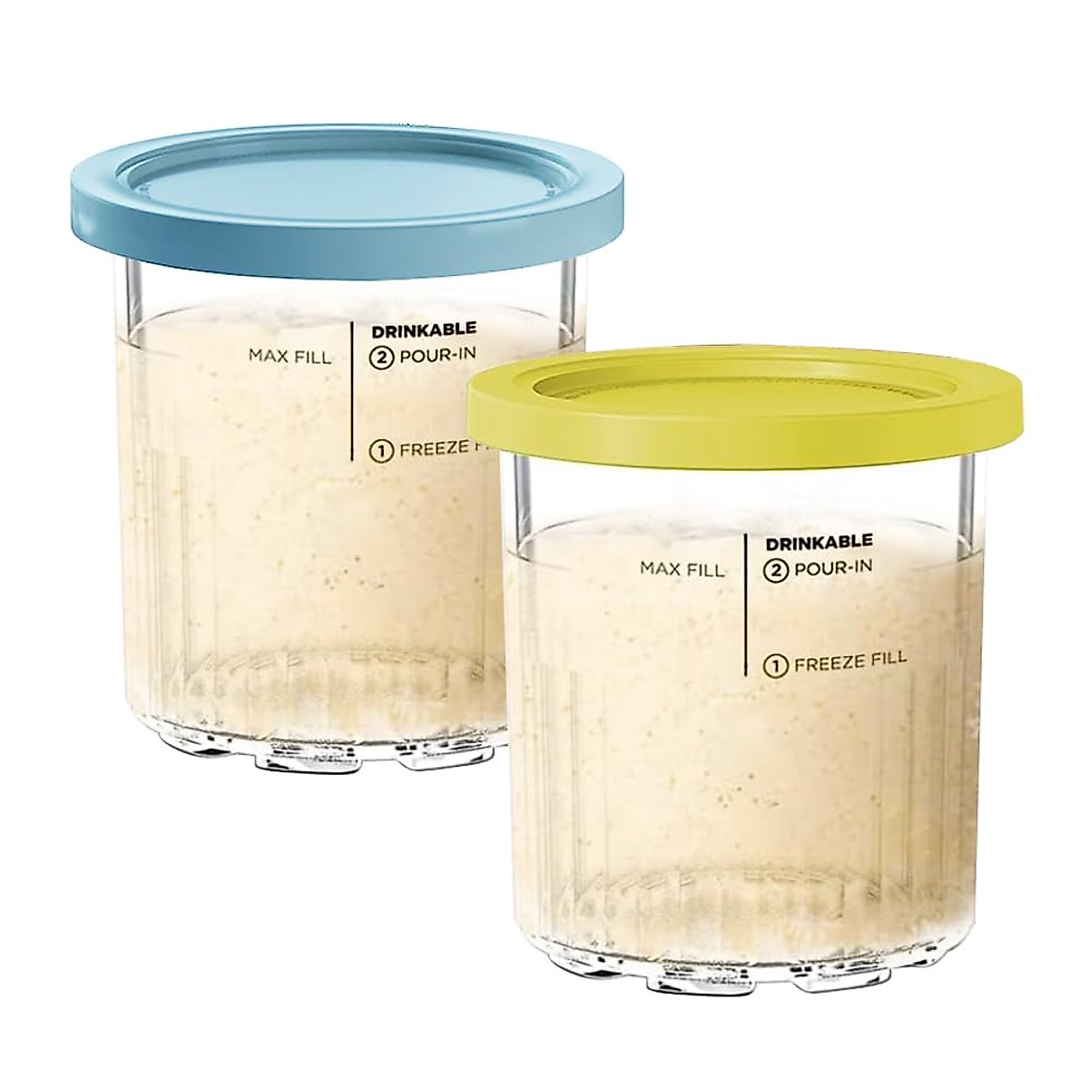 Replacement Pints and Lids for Ninja Creami, Compatible with Ninja NC501 NC500 Series, 24 oz Creami Pint Containers with Leak Proof Lids (blue, yellow) (2pcs)