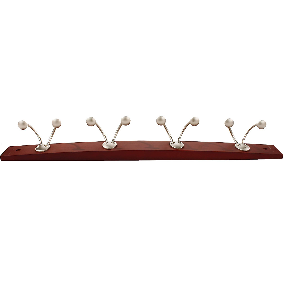 Spectrum Diversified Stratford Wood Hook Rack with 4 Double Satin Nickel Hooks, Walnut Finish