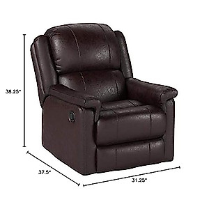 GDFStudio Jemma Tufted Brown Bonded Leather Swivel Gliding Recliner Chair 37.5D x 31.25W x 38.25H in