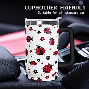 wmvhdiw 30 Oz Ladybug Tumbler With Handle,Ladybug Coffee Travel Mug Cup Water Bottle,Ladybug Decor,Ladybug Gifts for Women