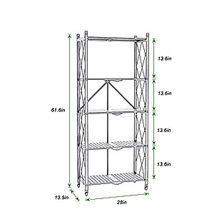 SogesPower 5 Shelf Storage Rack Foldable Metal Shelves Units with Rolling Wheels Freestanding Book Shelf No Assembly Display Organizer for Kitchen Garage Pantry, Black SPCXYM-R5-B