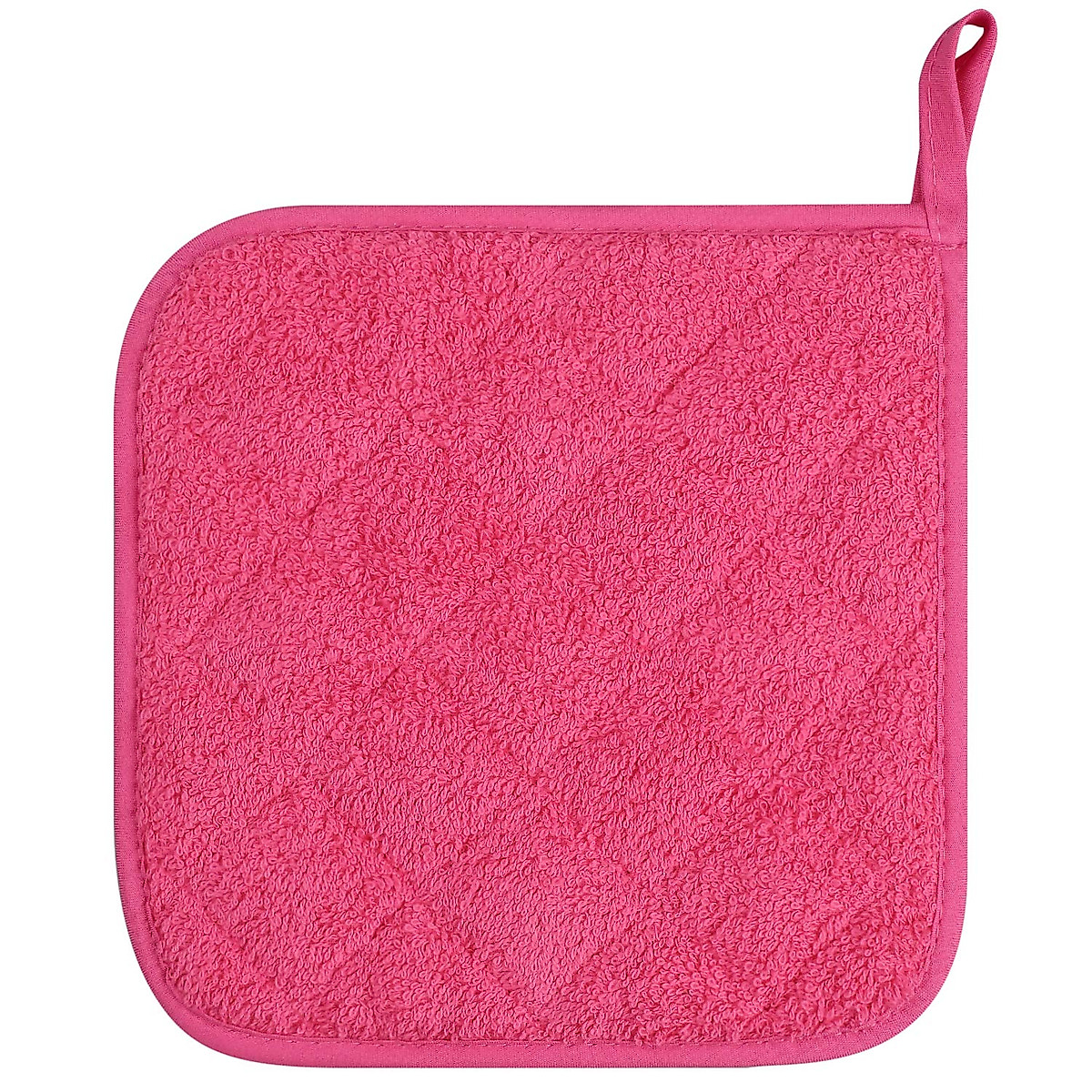 100% Cotton Kitchen Everyday Basic Terry Pot Holder Heat Resistant Coaster Potholder for Cooking and Baking Set of 5 (Dark Pink, Potholder)