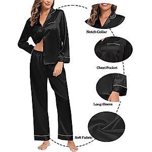 SWOMOG Couples Matching Pajamas Set Christmas Family Pajamas Long Sleeve Button Down Pj Set 2Pcs Festival Party Sleepwear Black