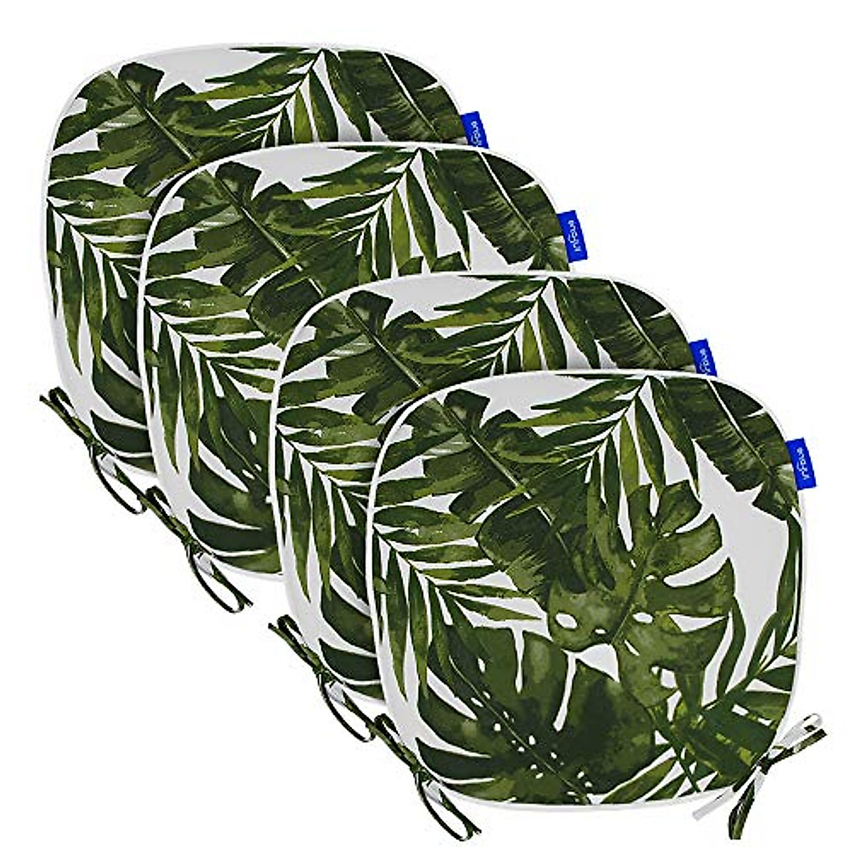 INFBLUE Outdoor Indoor Seat Cushions 16x17 Inch, All Weather Patio Chair Pads U-Shape (Set of 4, Green Leaves)