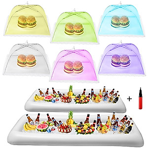HBlife Inflatable Serving Bar & Food Umbrella Mesh Cover Screen Tent Set, Party Supplies Set for Picnics Pool Bar Outside, 2 Inflatable Tray, 6 Food Tents/Food Covers for Outdoors (Color)