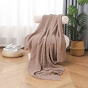 Mary Hatch Coffee Cotton Throw Blanket Lightweight Soft Muslin Blanket for Adults Baby 4 Layers Breathable Gauze Blanket for Couch Bed All Season Use,Dark Khaki 50" Wx60 L