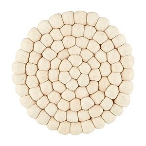 Mud Pie Felted Wool Trivet, Small 5" x 4" Dia | Large 6 1/2" x 4 1/4" Dia, White