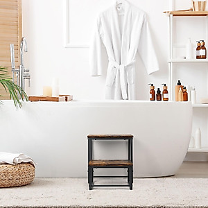 LIANTRAL Step Stool for Adults Kids, Sturdy Metal Frame Wooden Board Step Stool Helper, Supports Up to 350lb, Foot Stool, 2 in1 Step Stool for High Bed Kitchen Bathroom, Rustic Brown