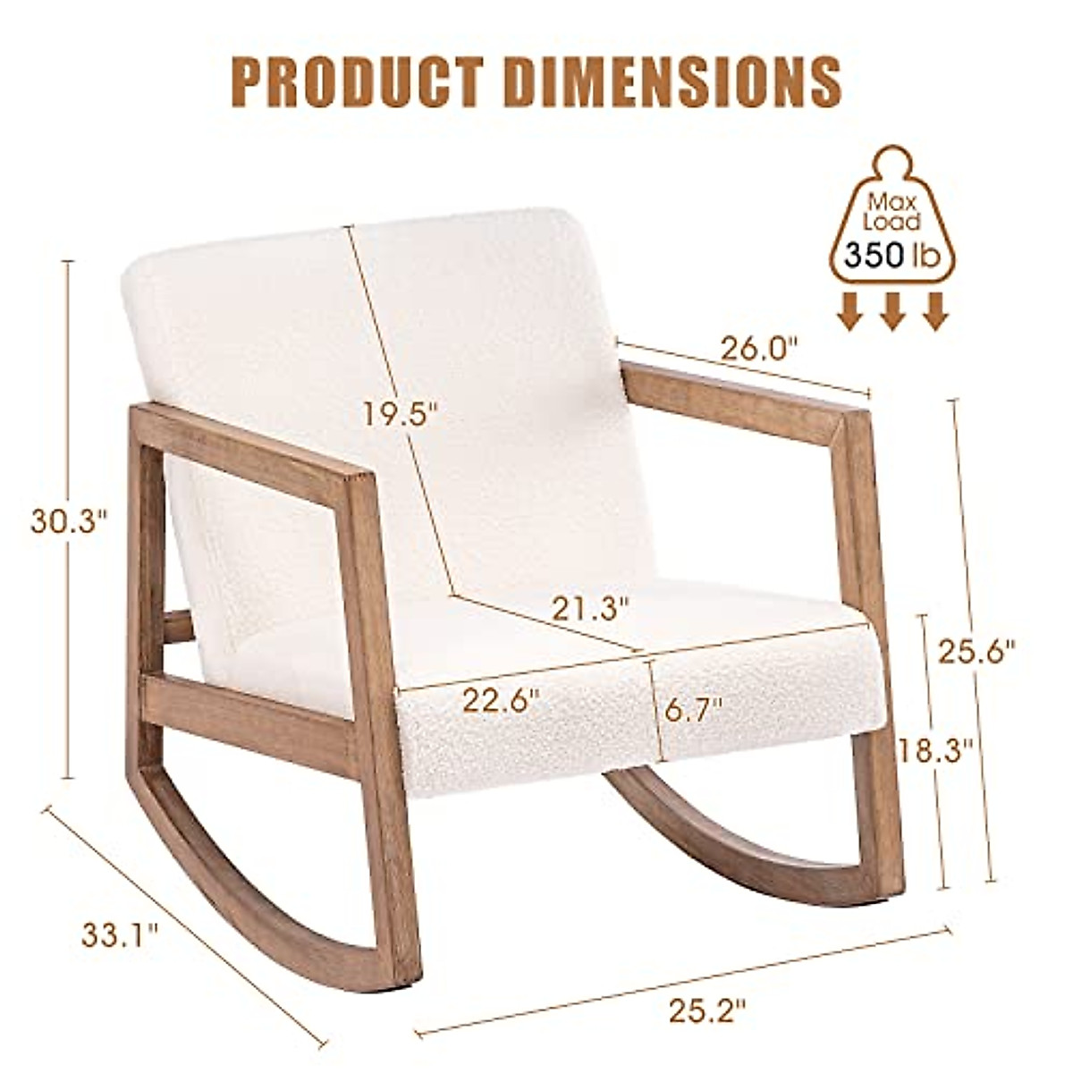 CDCASA Nursery Rocking Chair, Teddy Fabric Upholstered Glider Chair for Nursery, High Backrest Modern Accent Chair Comfy Single Arm Chair for Living Room, Bedroom, Office, 1 PCS