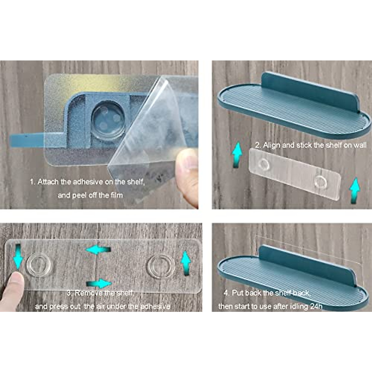 Fineget Floating Shelves Wall Mount Shelf Adhesive Soap Shower Shelves Plastic Shower Caddy for Bathroom Kitchen Bedroom Living Room Rustproof No Drilling Storage Organizer Sea-Blue 2 Pack