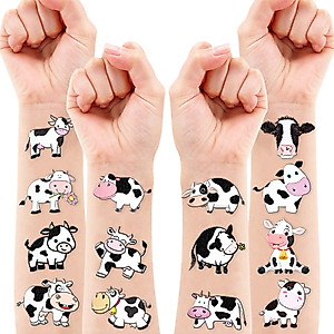 Cow Temporary Tattoos for Kids, Cow Birthday Party Decorations Supplies Party Favors Supper Cute 8 Sheet 68Pcs Strawberry Cow Tattoo Sticker Style Milk Gift Ideals for Boys Girls Schools Prizes Themed