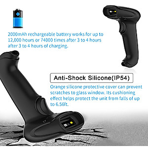 USB Wireless Barcode Scanner with Stand,Symcode Barcode Scanner Wireless Versatile 2-in-1 (2.4Ghz Wireless+USB 2.0 Wired) Rechargeable Cordless 1D Barcode Reader USB Handheld Bar Code Scanner Wireless