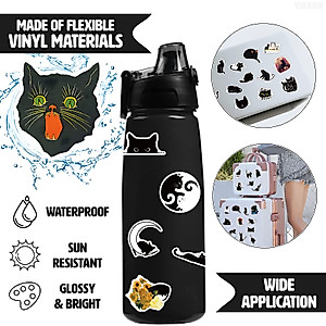 100pcs Waterproof Laptop Stickers Black Cute Cat Stickers for Water Bottles Kawaii Black and White Sticker Pack - Black Skateboard Sticker Computer Laptop Guitar Hydro Flask Phone